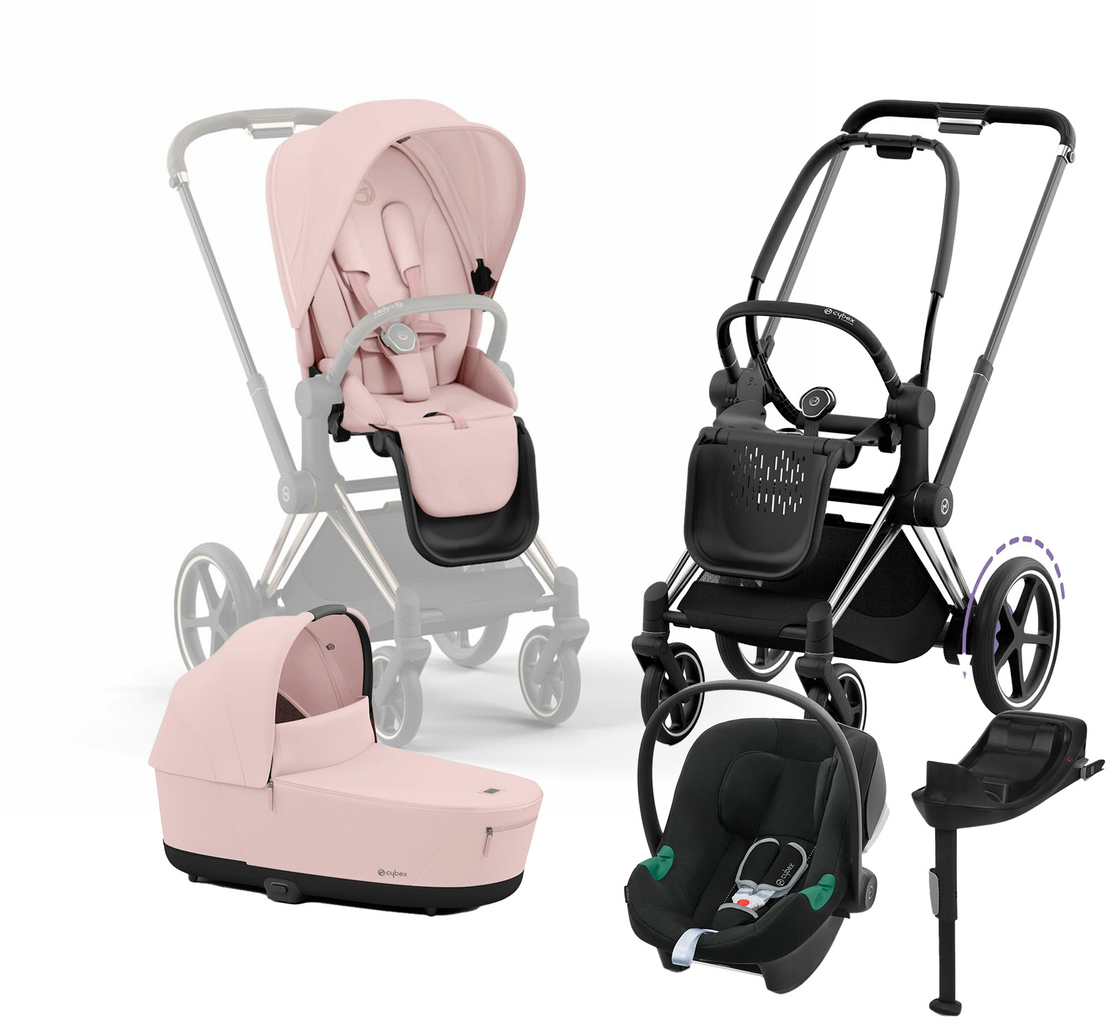 Köp Cybex e-Priam Duovagn inkl. Aton B2 & Bas, Peach Pink/Chrome Black